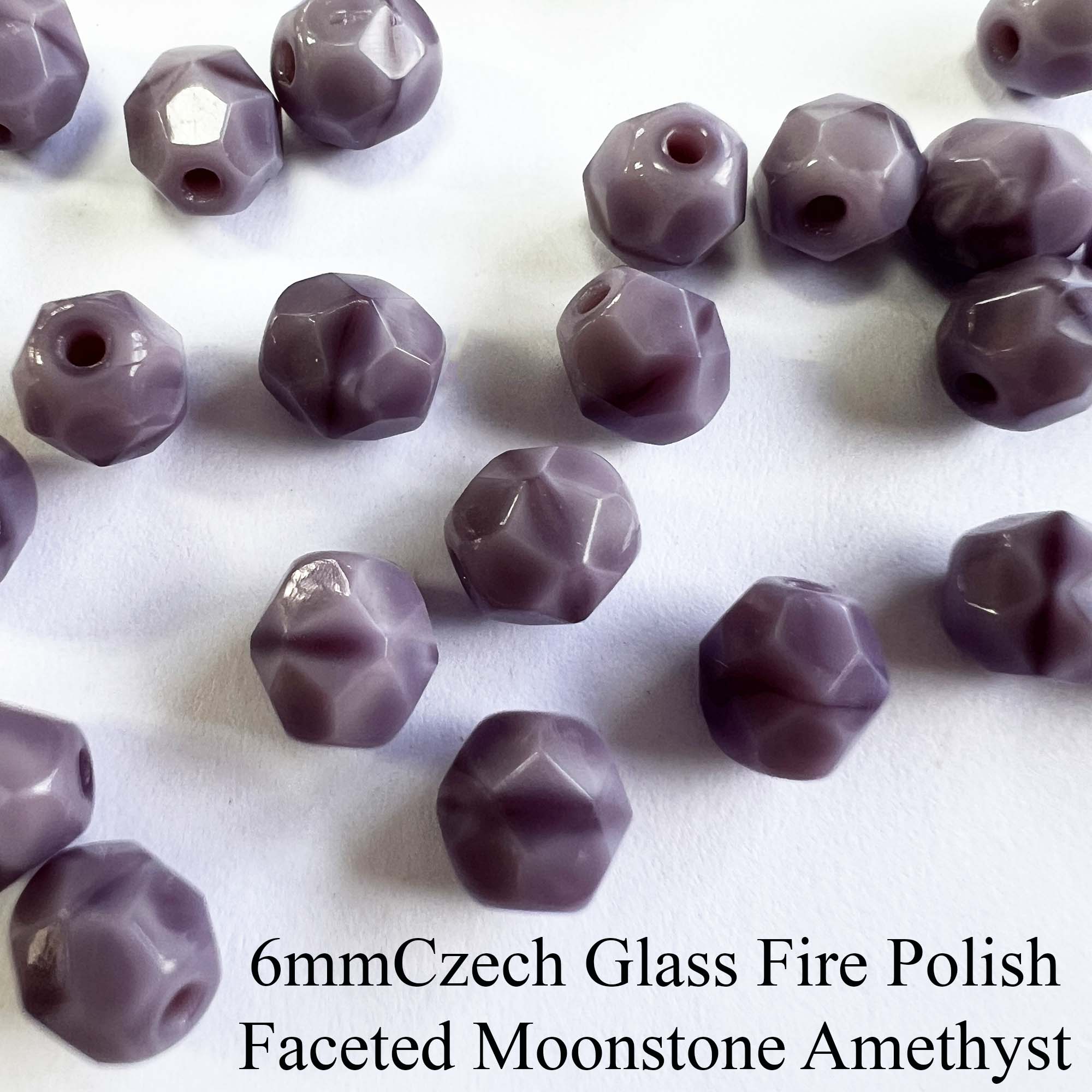 6mm Czech Fire Polish Faceted Moonstone Amethyst (Qty 25) – Bead Me A Story