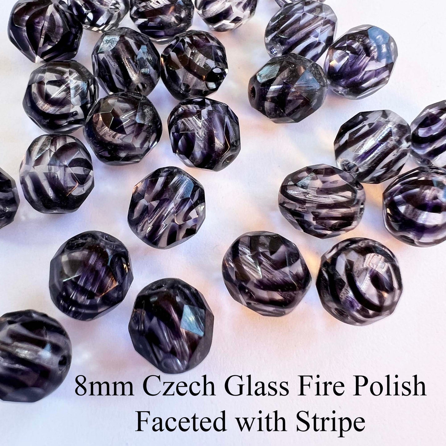 8mm Czech Fire Polish Faceted Clear with Black Stripe (Qty 25) – Bead ...
